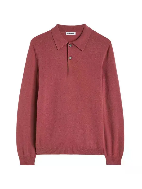 JIL SANDER Lightweight Cashmere Blend Polo Sweater - Red