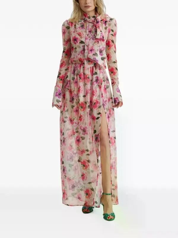 CUANNA Floral-print Pussy-bow Dress