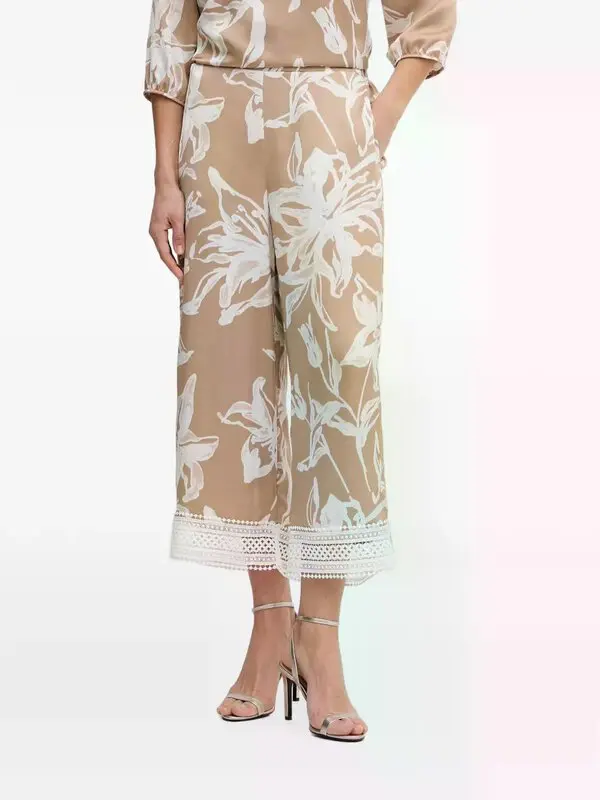 Joseph Ribkoff Floral Print Lace Trim Trousers - Neutrals