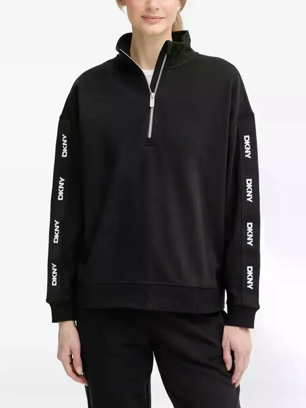 Dkny Logo-tape Quarter-zip Sweatshirt - Black