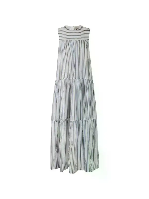 SEMICOUTURE Luigia Striped Tiered Maxi Dress - White
