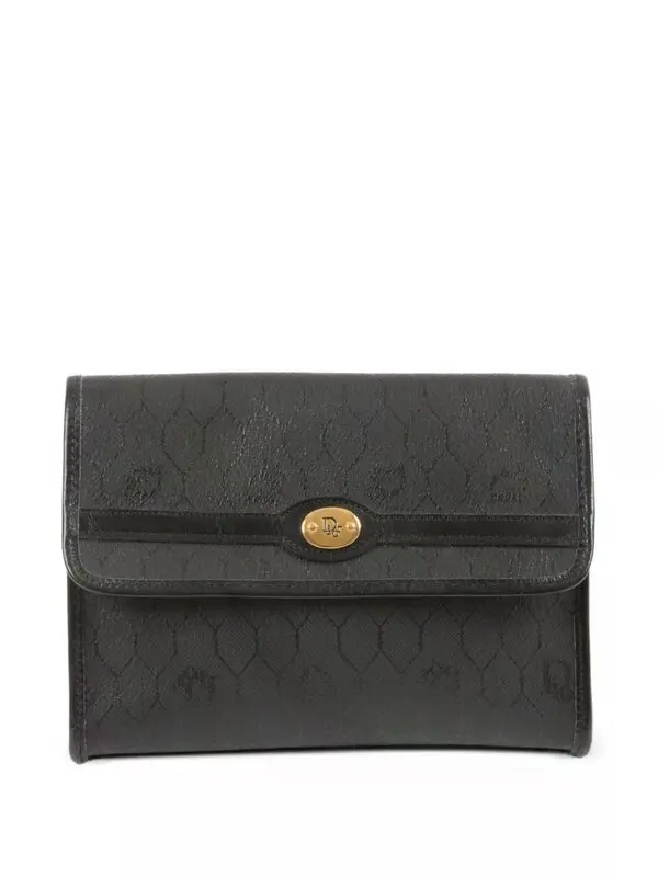Dior Leather All-over Logo Print Clutch Bag - Black