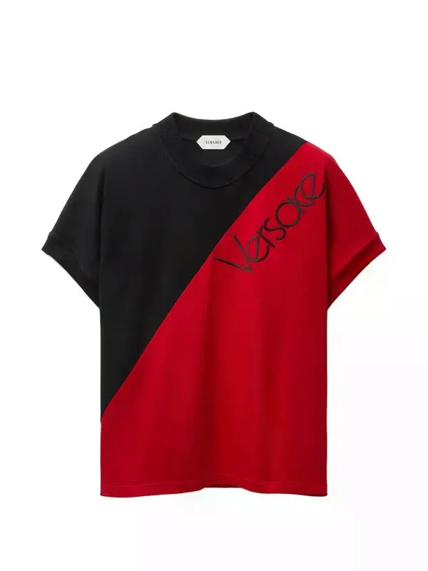 Versace Logo-embroidered Colour-block T-shirt - Red