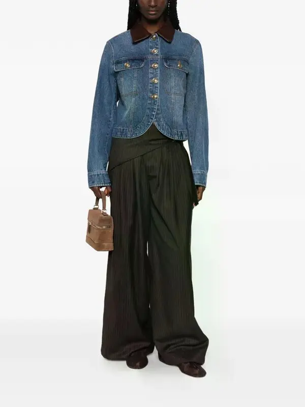 Sandro Leather-collar Button-up Denim Jacket