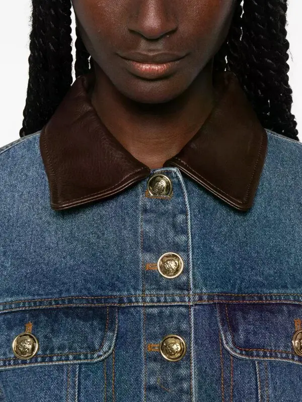 Sandro Leather-collar Button-up Denim Jacket