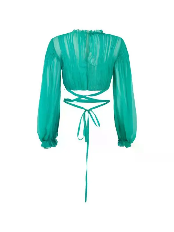 Alberta Ferretti Cropped Tie-fastening Blouse - Green