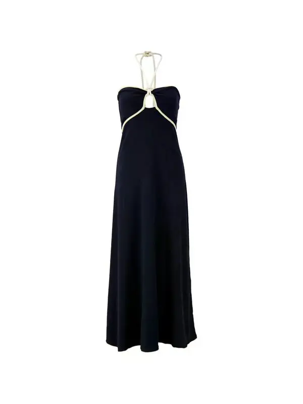 Johanna Ortiz Navy Cotton Terrycloth Halterneck Maxi Dress With Cut-out Detail - Blue