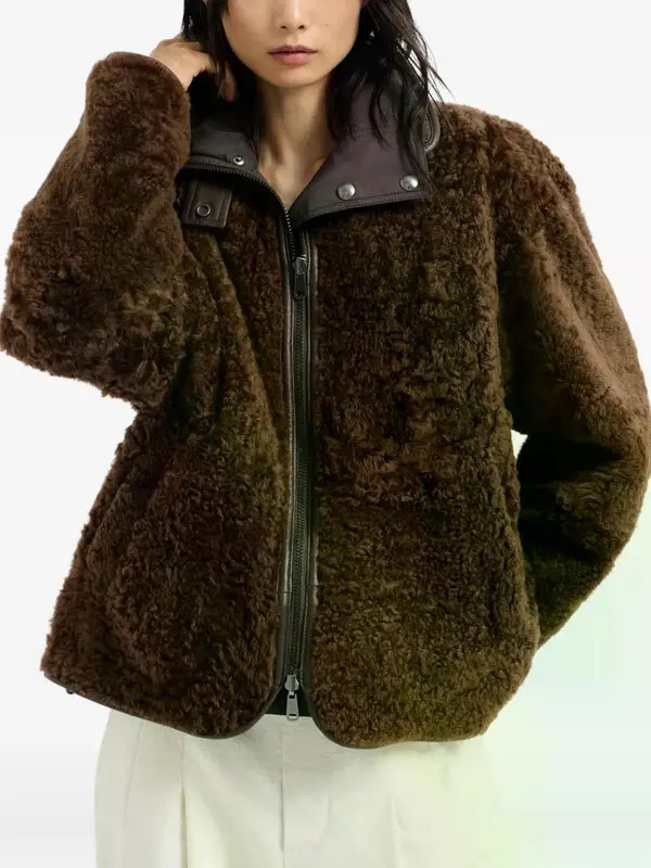 Brunello Cucinelli Fuzzy Shearling Reversible Outerwear Jacket With Monili Detail - Brown