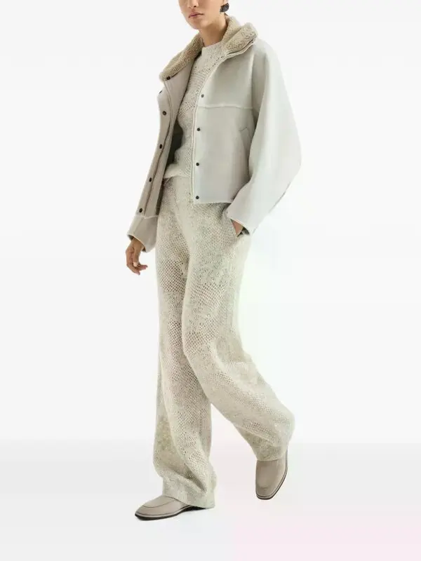 Brunello Cucinelli Sparkling Mohair And Virgin Wool Knit Track Trousers - Neutrals