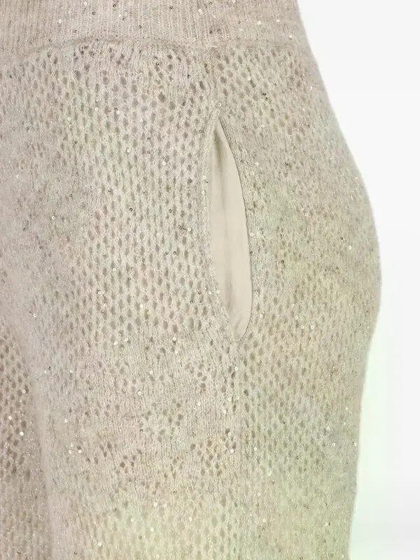 Brunello Cucinelli Sparkling Mohair And Virgin Wool Knit Track Trousers - Neutrals