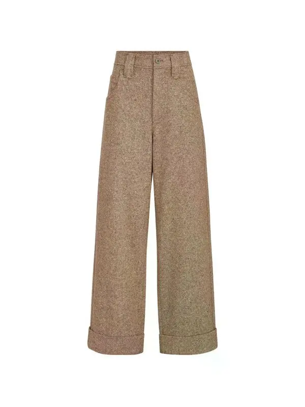 Brunello Cucinelli Virgin Wool Donegal Baggy Five-pocket Trousers With Monili - Neutrals