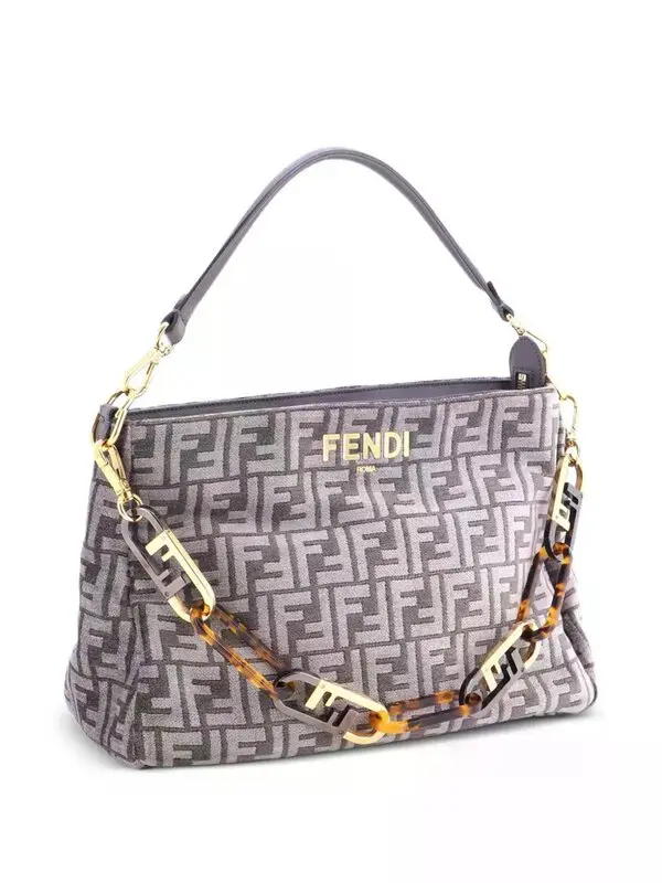 Fendi O'lock Zip Shoulder Bag Zucca Chenille Hobo Bag - Grey
