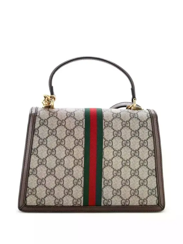 Gucci Ophidia Flap Top Handle Bag Gg Coated Canvas Small Satchel - Brown