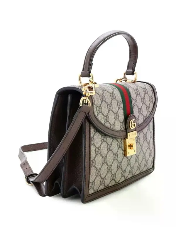 Gucci Ophidia Flap Top Handle Bag Gg Coated Canvas Small Satchel - Brown