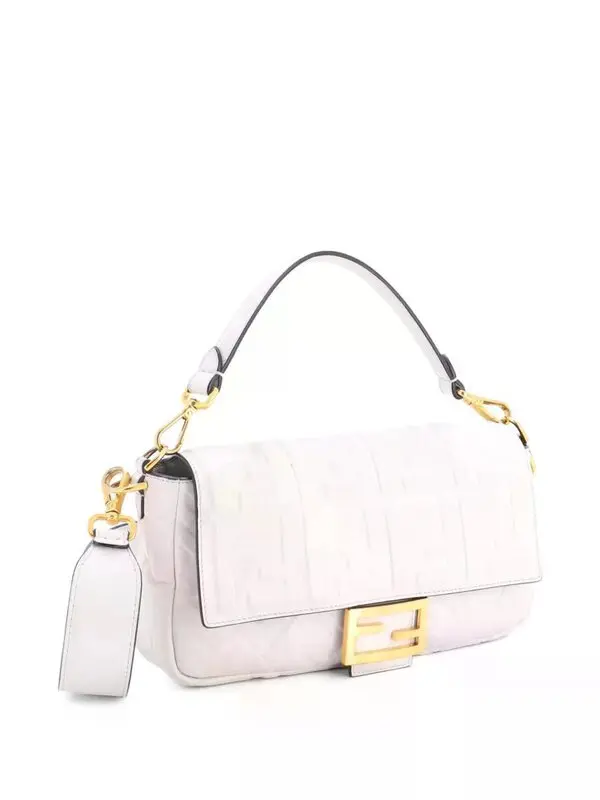 Fendi Baguette Baguette Bag Embossed Leather Medium Crossbody Bag - White