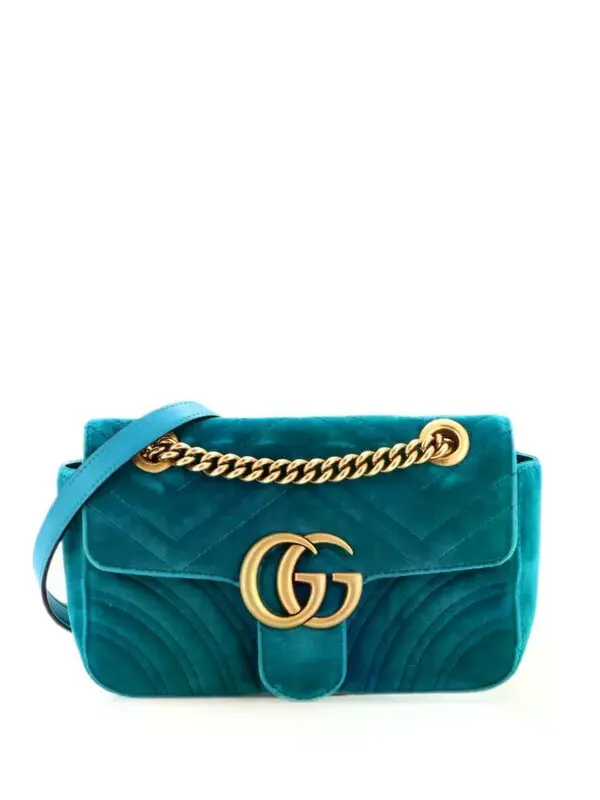 Gucci Gg Marmont Matelassé Velvet Small Shoulder Bag - Blue