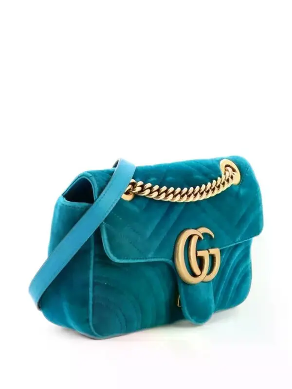 Gucci Gg Marmont Matelassé Velvet Small Shoulder Bag - Blue
