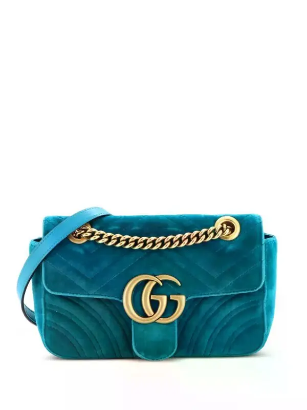Gucci Gg Marmont Matelassé Velvet Small Shoulder Bag - Blue