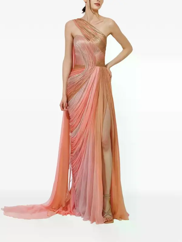 IRIS SERBAN Alicia Pleated One-shoulder Maxi Dress