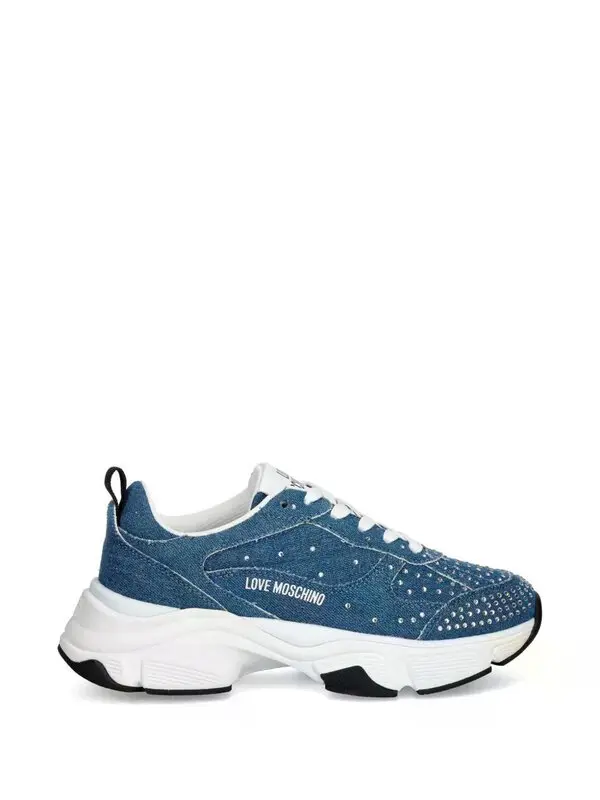 Moschino Rhinestone Embellished Denim Sneakers