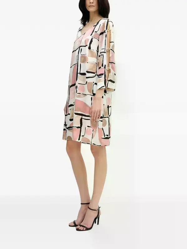 Joseph Ribkoff Geometric Print V-neck Mini Dress - White