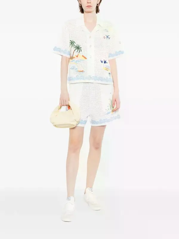 Casablanca Crochet Knit Wave-pattern Embroidery Graphic Shorts - White