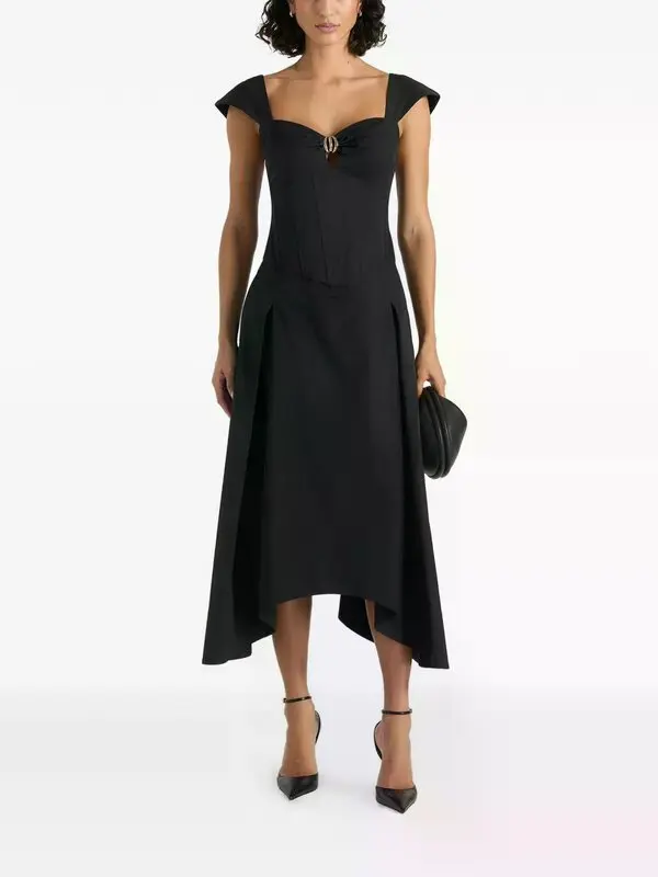 Manière De Voir Faith Cap-sleeve Corset Cotton Midi Dress - Black