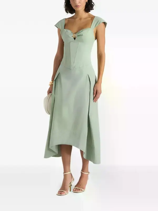 Manière De Voir Faith In Sage Cap Sleeve Corset Cotton Midi Dress - Green