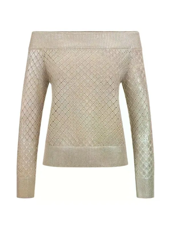 Oscar De La Renta Silver Foil Off-shoulder Pullover