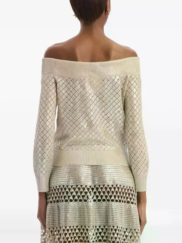 Oscar De La Renta Silver Foil Off-shoulder Pullover