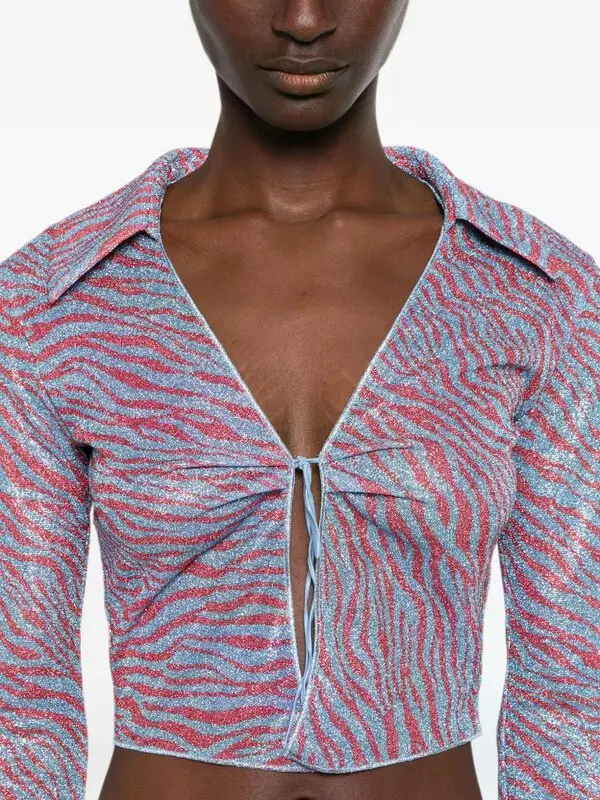 Oseree Zebra-print Slim-fit Top - Blue