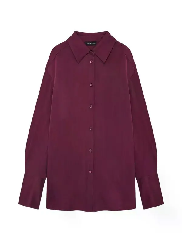 ANINE BING Bridget Long-sleeve Silk Blend Shirt - Red