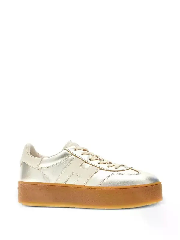 Hogan Metallic Logo Patch Platform Sneakers - Gold