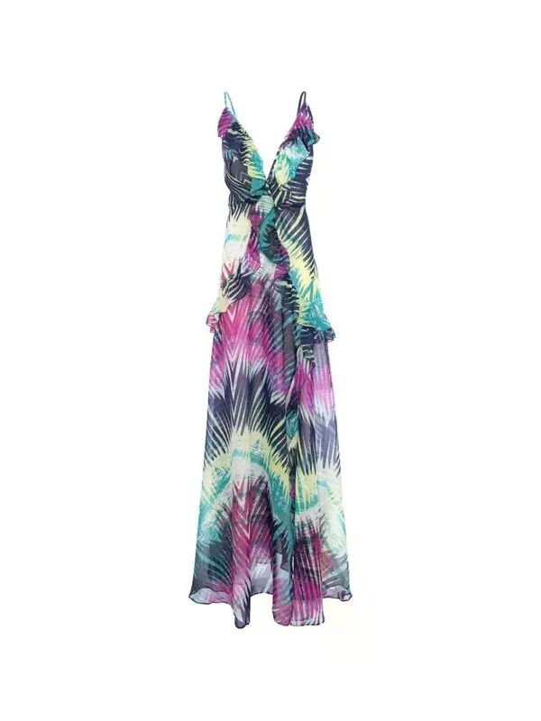 CUANNA Luna Ruffled Fern-print Maxi Dress