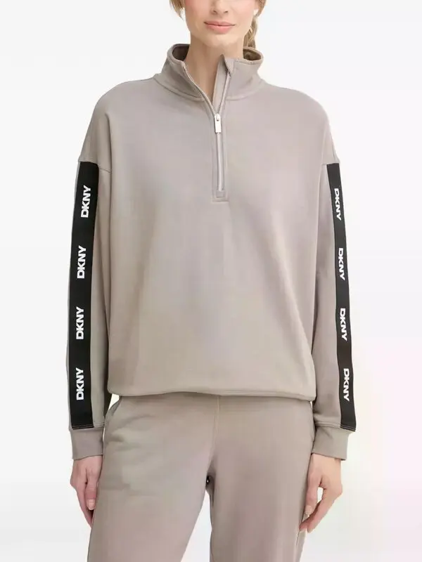 Dkny Logo-tape Quarter-zip Sweatshirt - Neutrals