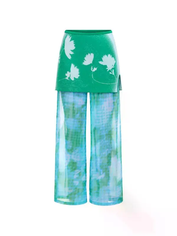 Ph5 Floral-print Layered-panel Trousers - Green