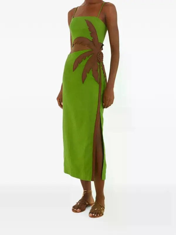 Farm Rio Palm-tree Cut-out Midi Dress