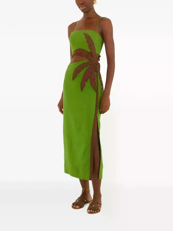 Farm Rio Palm-tree Cut-out Midi Dress - Green