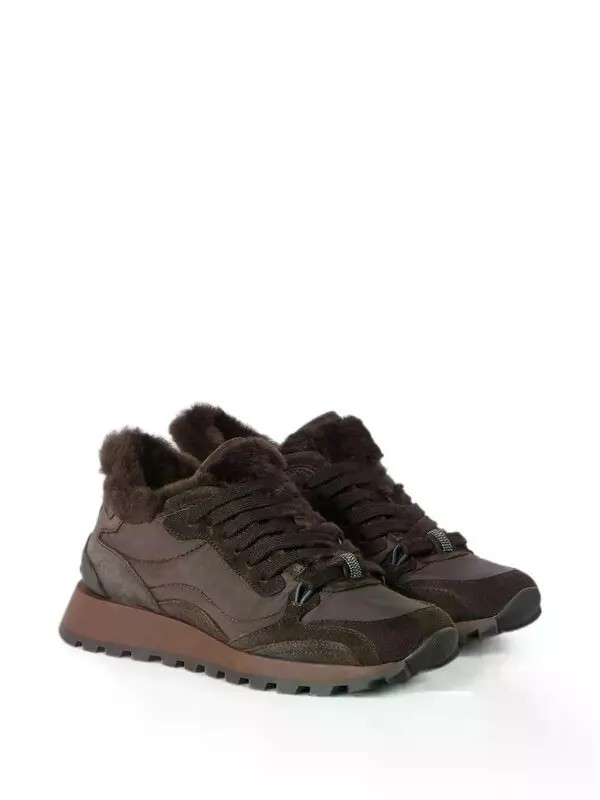 Brunello Cucinelli Suede And Techno-fabric Runners With Shearling Lining And Monili