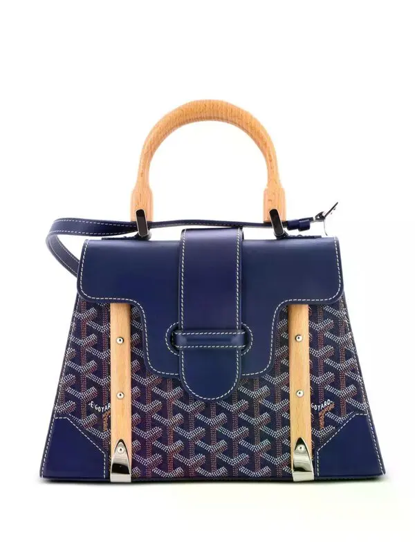 Goyard Saigon Top Handle Bag In Coated Canvas And Leather Pm Satchel - Blue