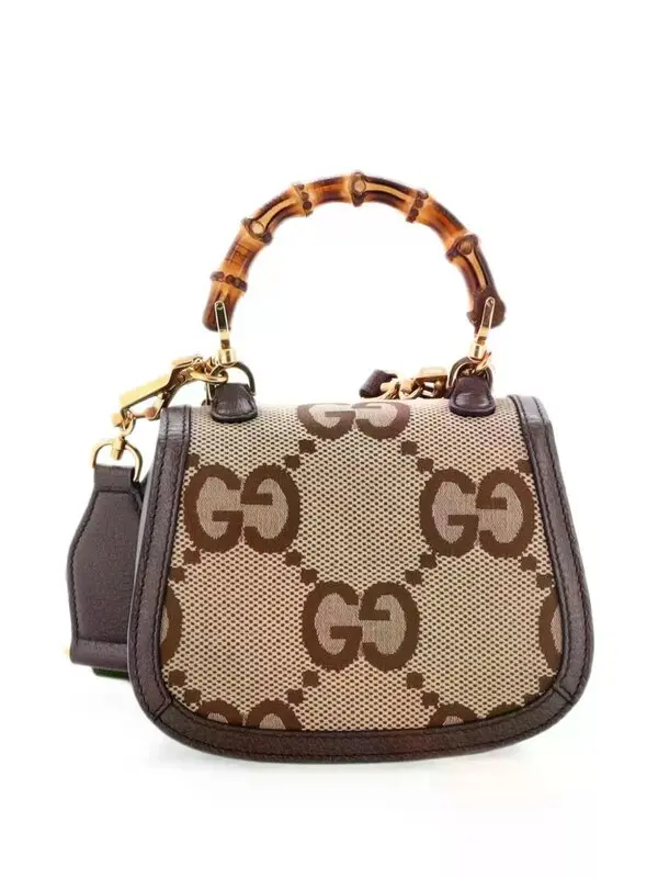 Gucci Bamboo 1947 Top Handle Bag Jumbo Gg Canvas Mini Crossbody Bag - Brown