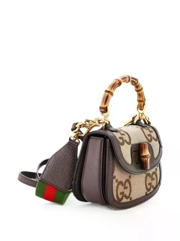 Gucci Bamboo 1947 Top Handle Bag Jumbo Gg Canvas Mini Crossbody Bag - Brown
