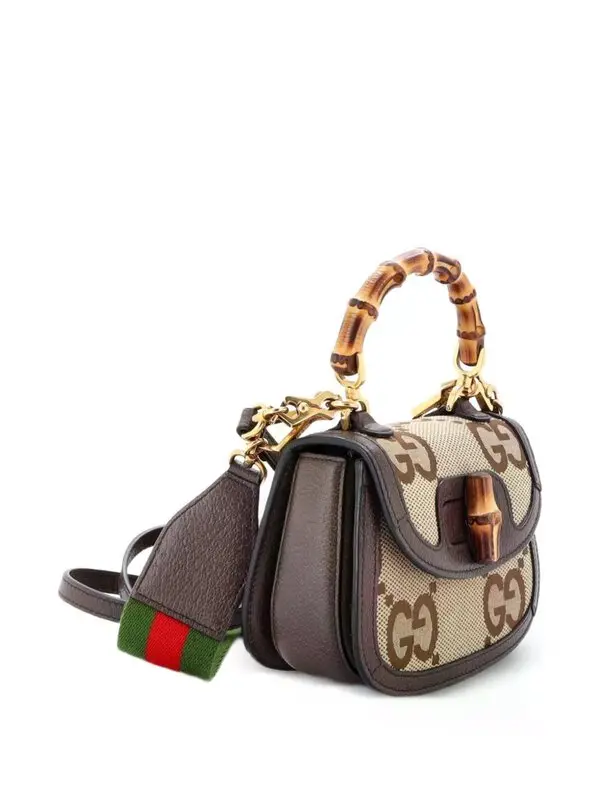 Gucci Bamboo 1947 Top Handle Bag Jumbo Gg Canvas Mini Crossbody Bag - Brown