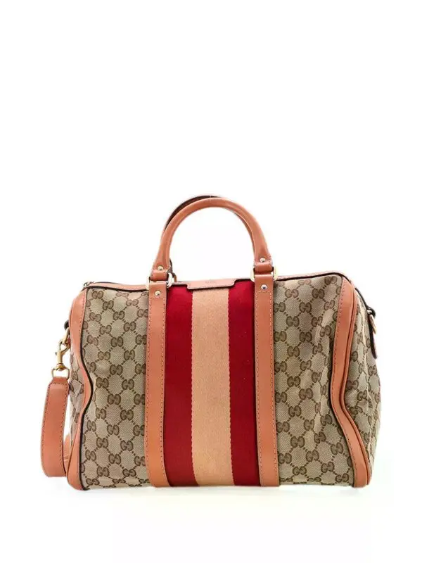 Gucci Vintage Web Boston Bag Gg Canvas Medium Satchel