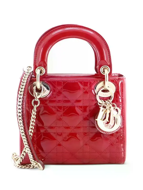 Dior Lady Chain Bag Cannage Quilt Patent Mini Satchel - Red
