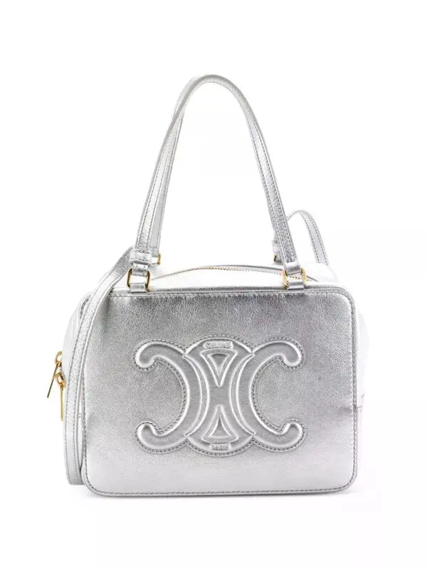 Celine Cuir Triomphe Folded Cube Bag Leather Shoulder Bag - Silver