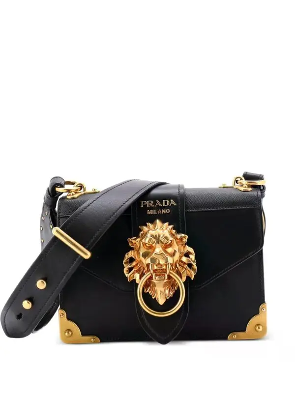Prada Animalier Cahier Leather Small Crossbody Bag - Black