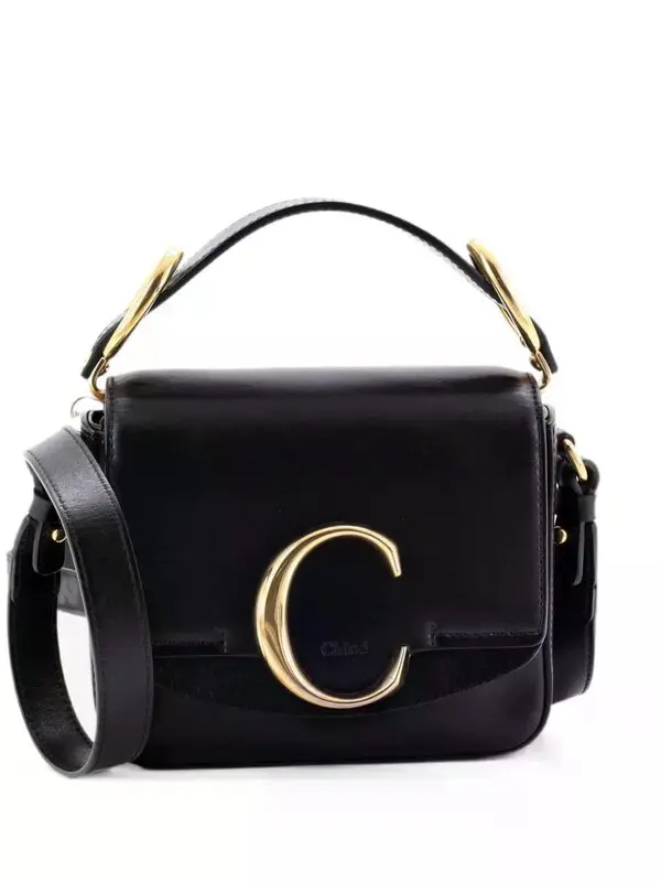 Chloé C Flap Bag Leather Mini Crossbody Bag - Black