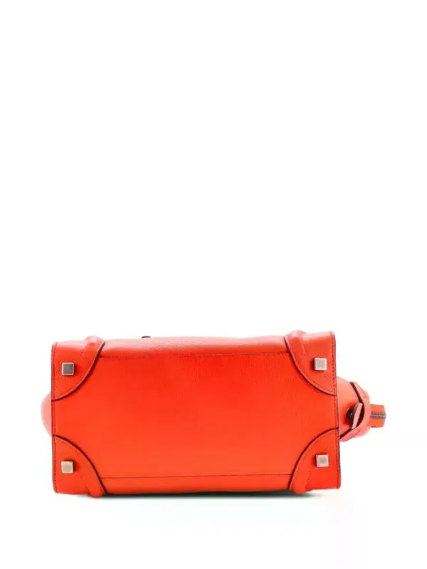 Celine Luggage Bag Grainy Leather Micro Tote Bag - Orange