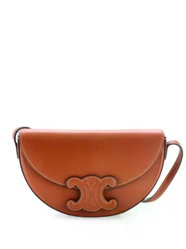 Celine Cuir Triomphe Besace Flap Bag Leather Crossbody Bag - Brown